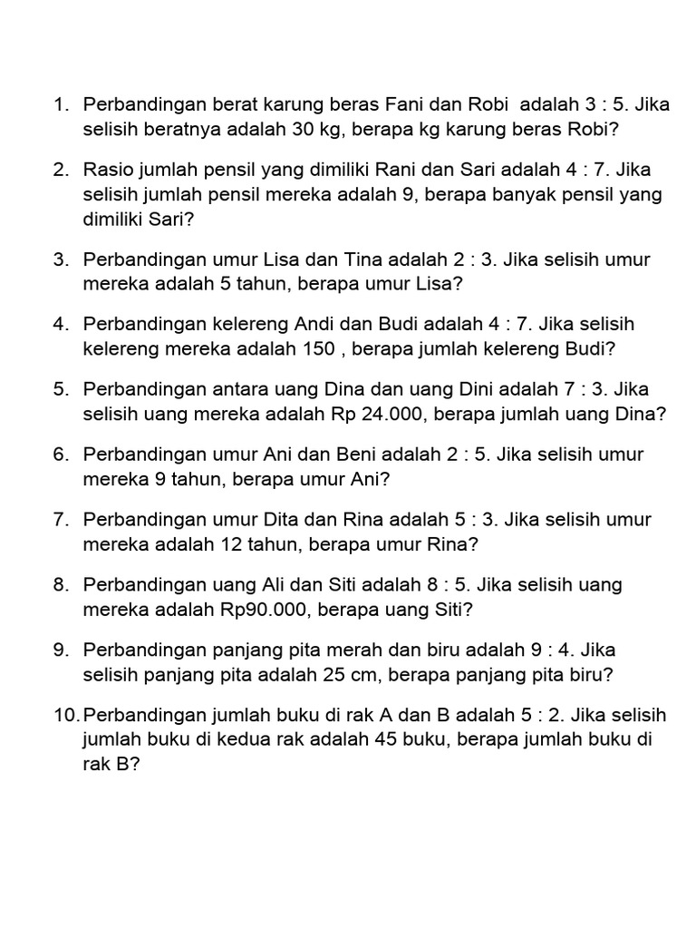 Latihan Soal 7 Rasio | PDF