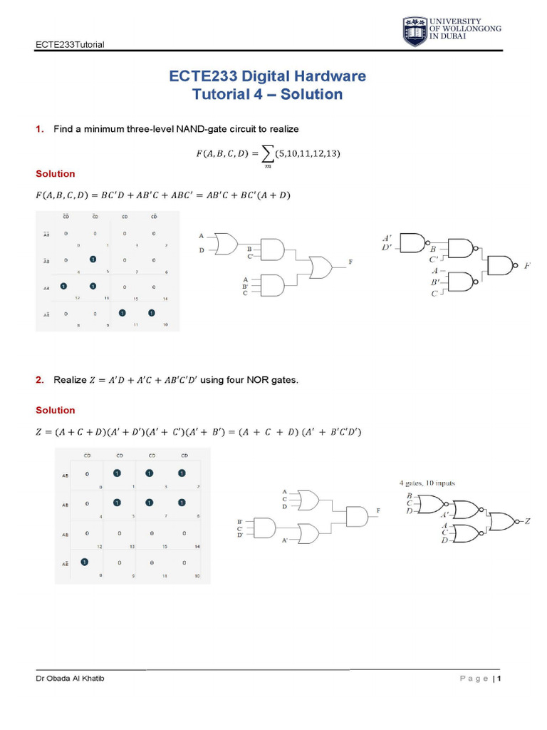 ECTE233 - Tutorial 4 - Sol | PDF