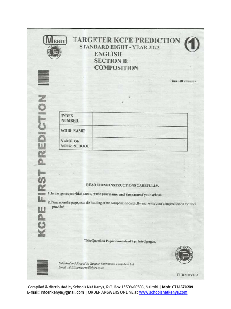 Primary Class 8 Targeter Kcpe Prediction Composition 2022 | PDF
