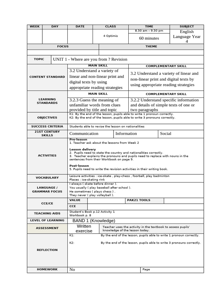 1. Monday | PDF | Teachers | English Language