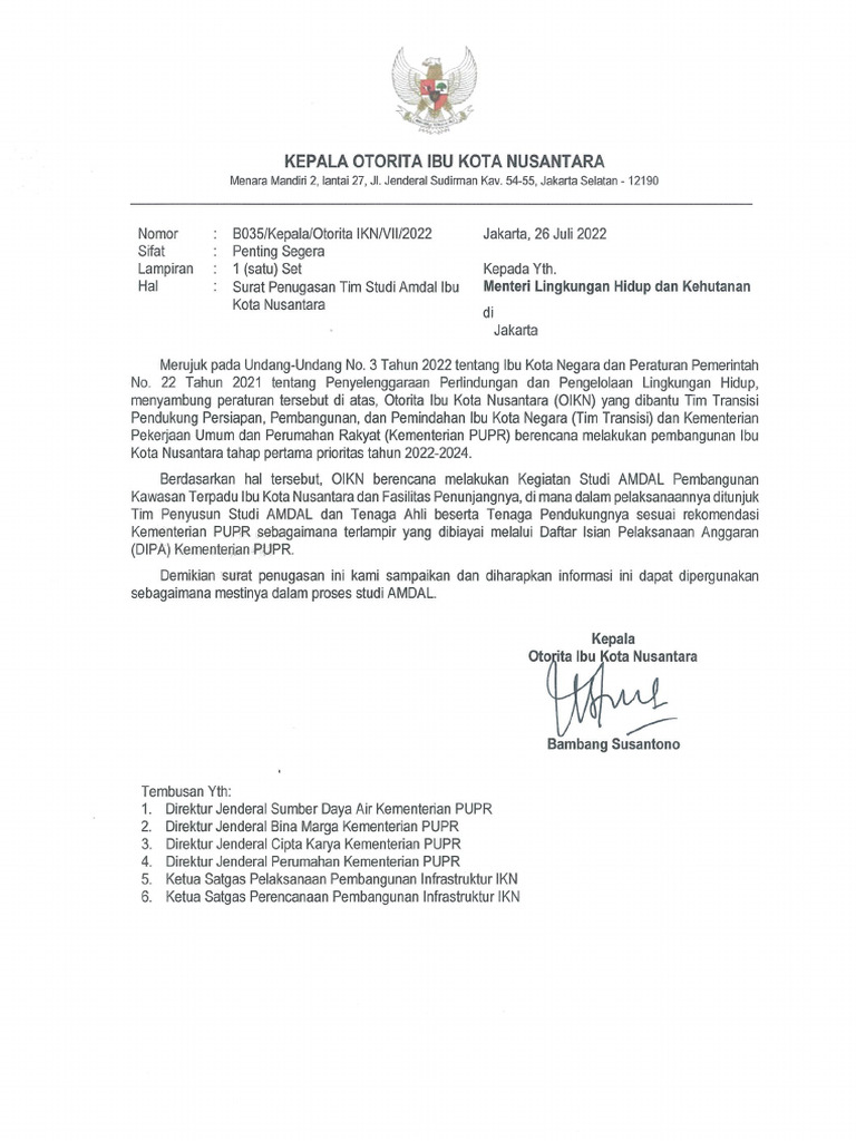Surat Penugasan Tim Studi AMDAL IKN | PDF