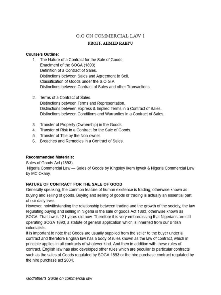 Overview of SOGA 1893 in Commercial Law | PDF | Breach Of Contract ...