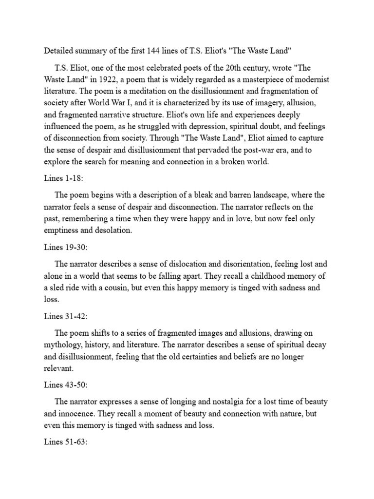 Summary of T.S. Eliot's The Waste Land | PDF | T. S. Eliot