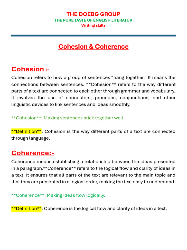 Cohesion and Coherence | PDF