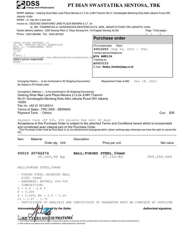 Signed PO DSS 45010203-REV | PDF | Jakarta | Business