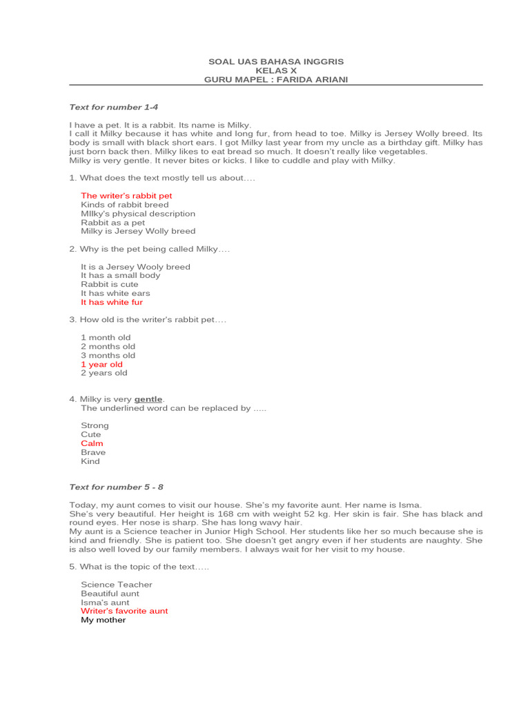 SOAL UAS BAHASA INGGRIS Semester Ganjil | PDF