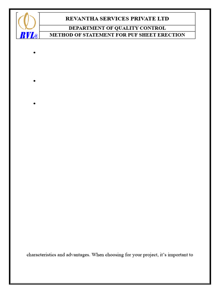 Method of Statement For Puff Sheet | PDF | Building Insulation | Polyurethane