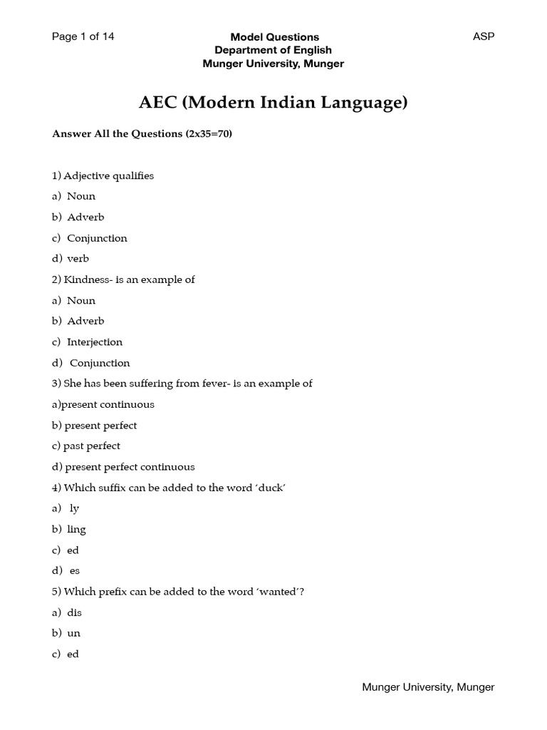 AEC English Model Question Papers | PDF | Mahabharata | Vaishnava Texts