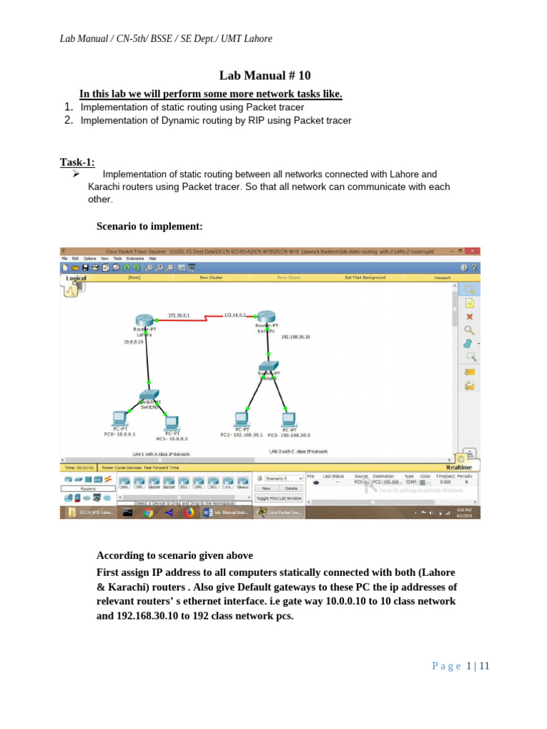 4.10 - Lab - Manual - 10 - CN - Static and Dynamic Routs | PDF | Router ...