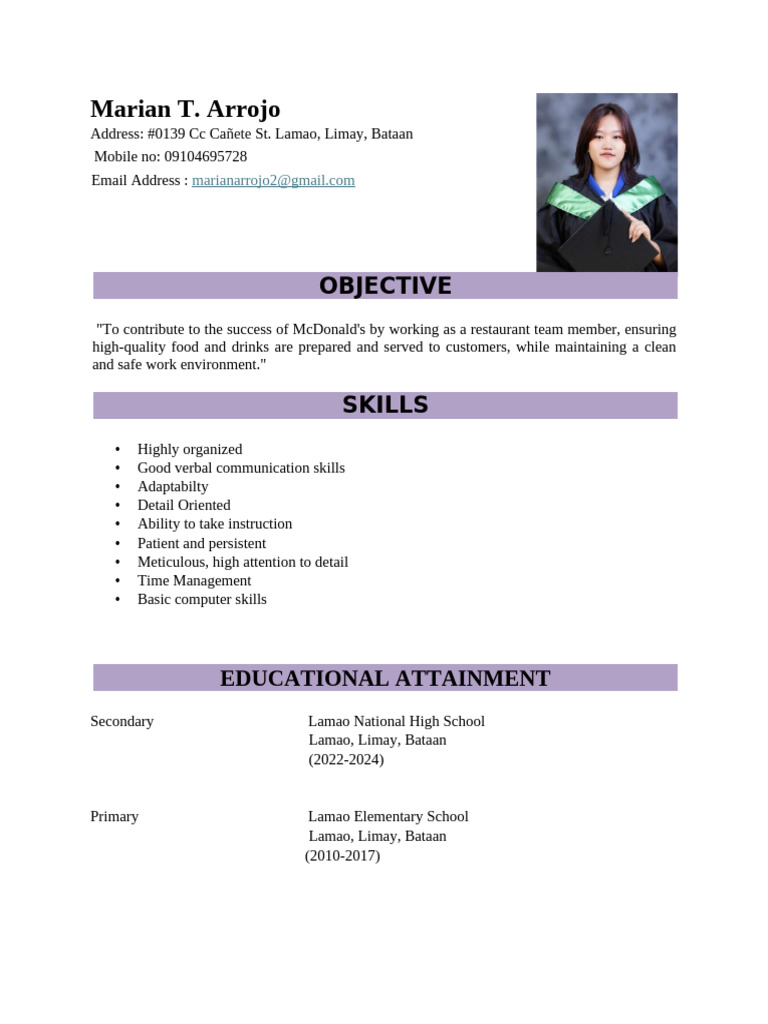 Mcdo Resume | PDF
