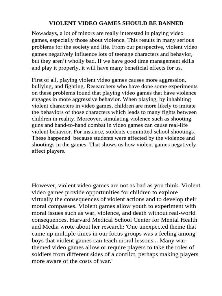 Violent Video Games Should Be Banned | PDF | Games & Activities ...