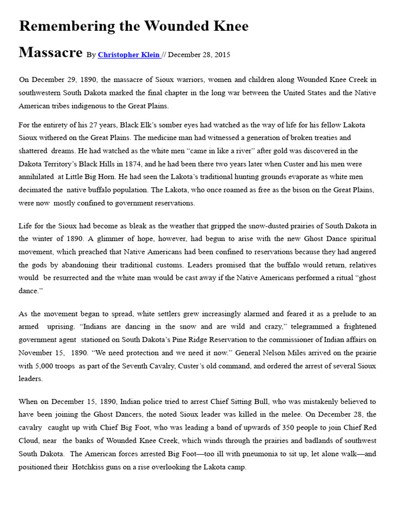 Remembering the Wounded Knee Massacre | PDF | Sioux | Lakota People
