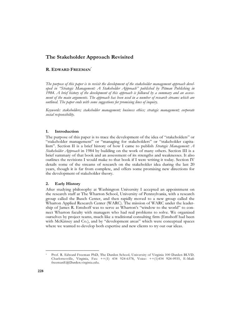 Stakeholders Approach Revisited Freeman E R | PDF