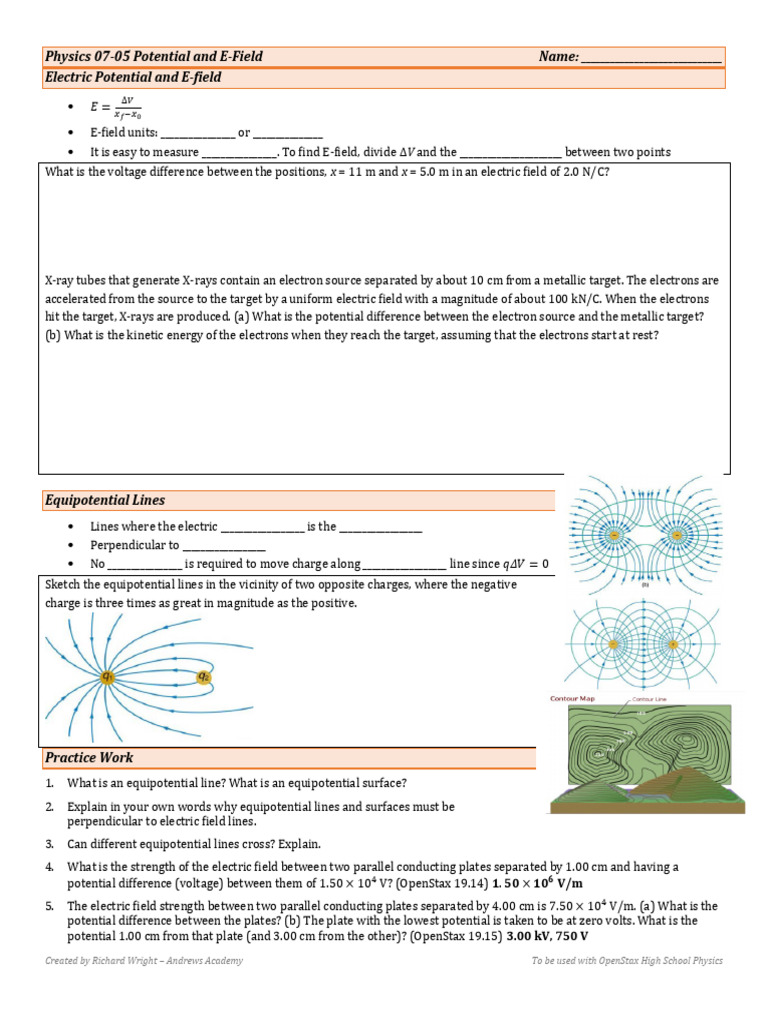HSPhysics 07-05 Potential and E-Field | PDF | Electric Field | Voltage