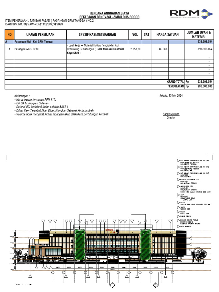 Boq-Pekerjaan Tambah Fasad (Pasangan GRM Tangga) No.2 | PDF