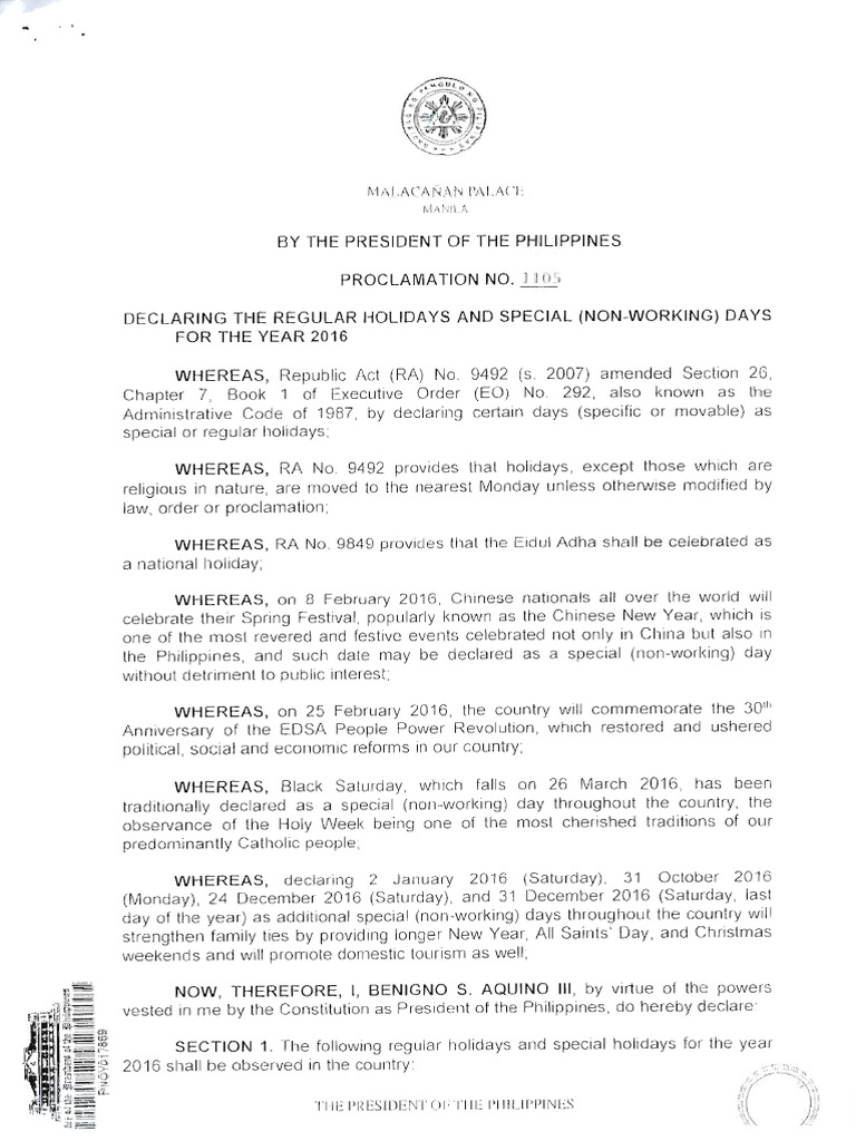 Proclamation No 1105 | PDF