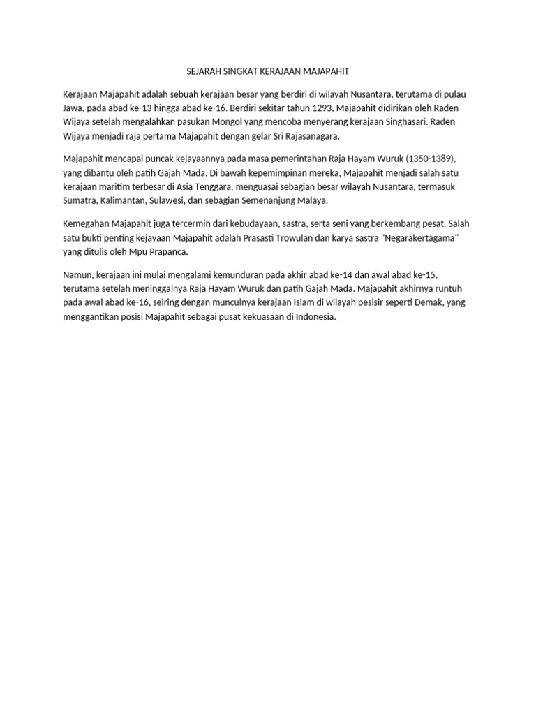 Sejarah Singkat Kerajaan Majapahit | PDF | Perjalanan