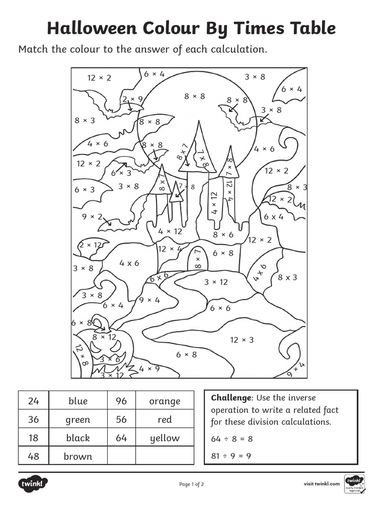 Halloween Times Tables Colouring Activity | PDF