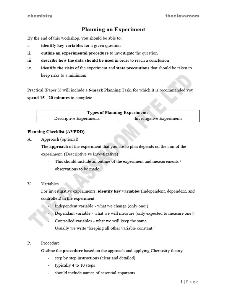 The Classroom Planning An Experiment Notes New Questions | PDF ...