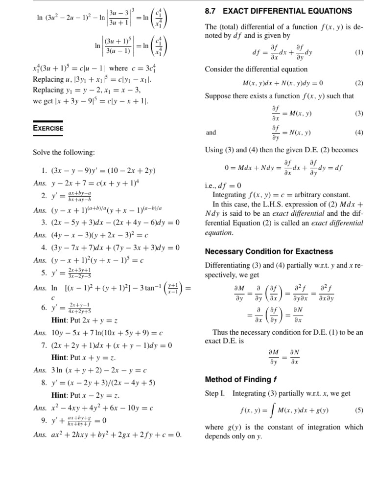 Exact Ordinary Differential Equation | PDF | Elementary Mathematics | Differential Calculus