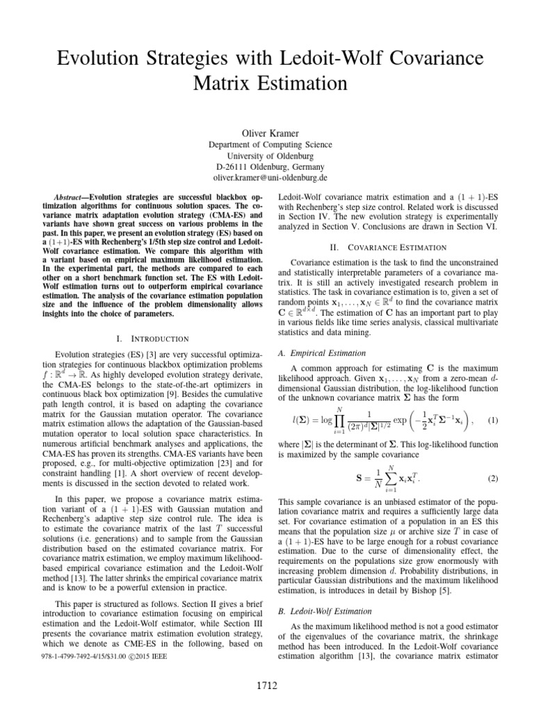 Evolution Strategies With Ledoit Wolf Covariance Matrix Estimation ...