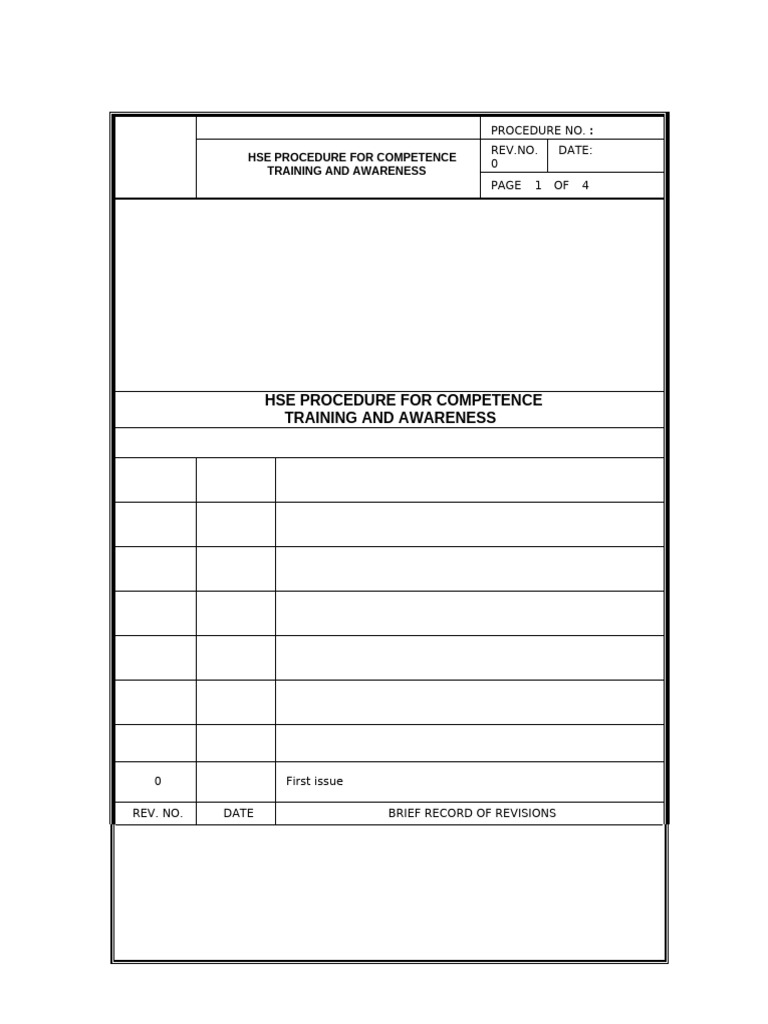 HSE Procedure For Competence Training and Awareness | PDF | Risk | Safety