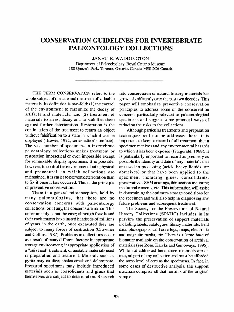 Conservation Guidelines For Invertebrate Paleontology Collections | PDF ...