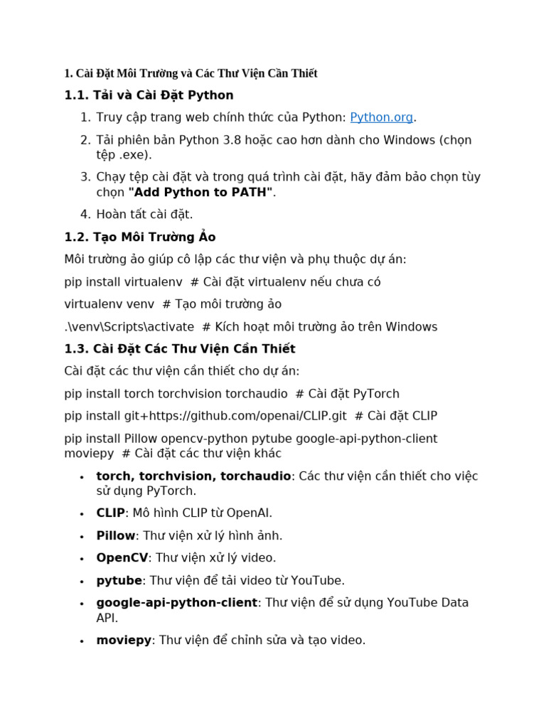 1.1. Tải và Cài Đặt Python: 1. Cài Đặt Môi Trường và Các Thư Viện Cần ...