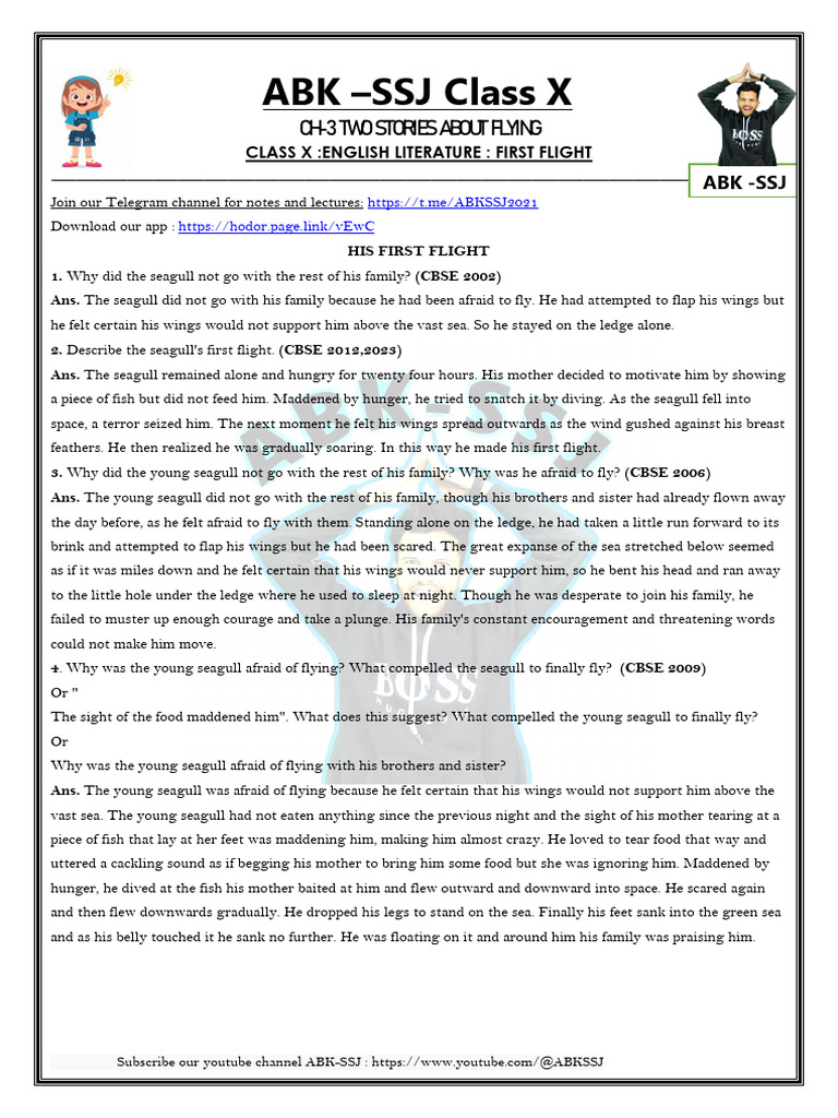 PYQs Ch-3 Two Storiues About Flying Class 10 First Flight | PDF