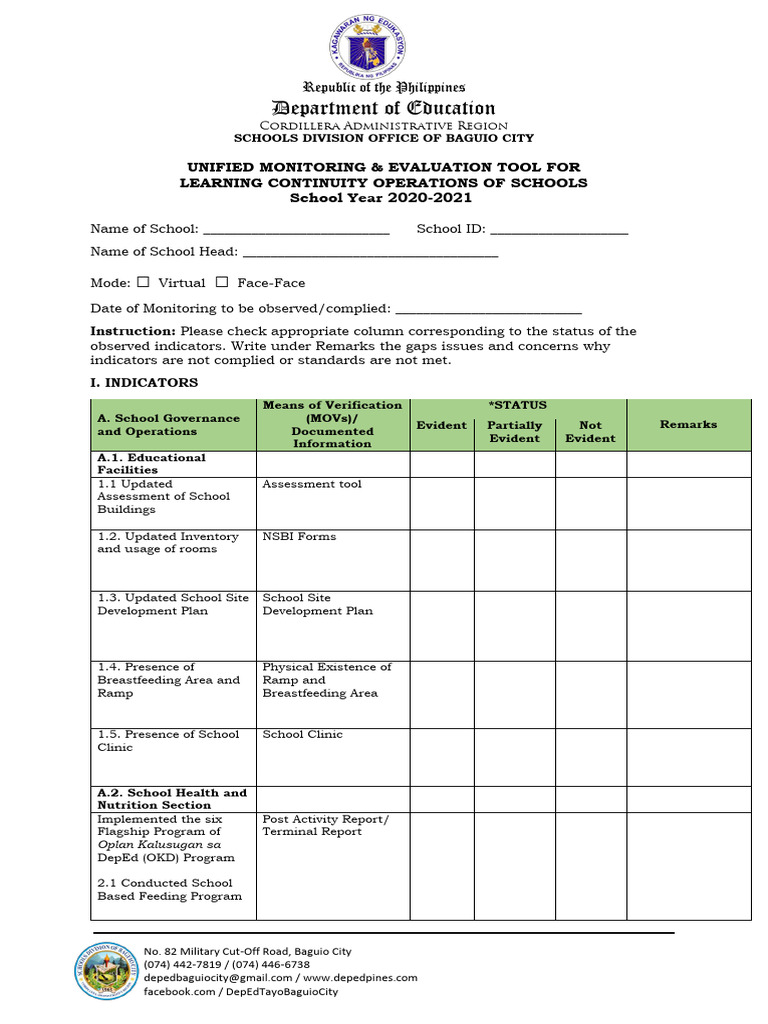 Updated School Monitoring Tool SY 2020 2021 | PDF | Business