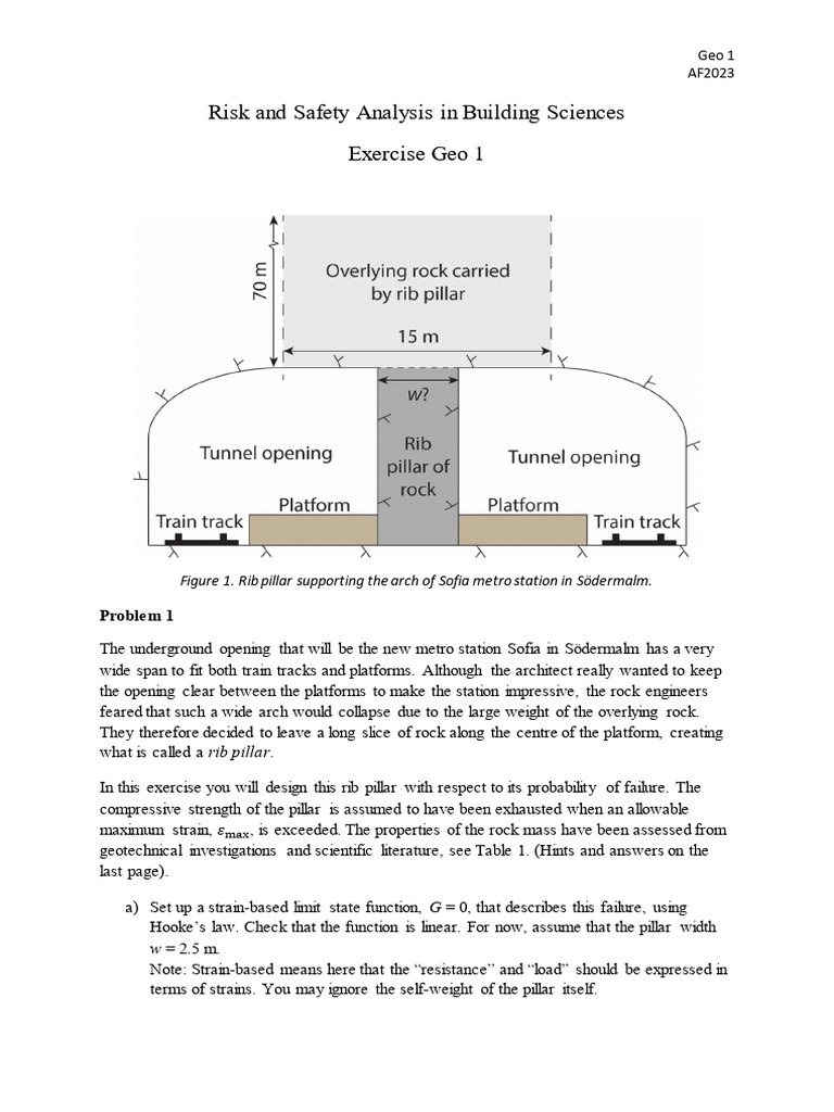 AF2023 Exercise+Geo1 Reliability+of+a+Rock+Pillar | PDF | Variable (Mathematics) | Equations