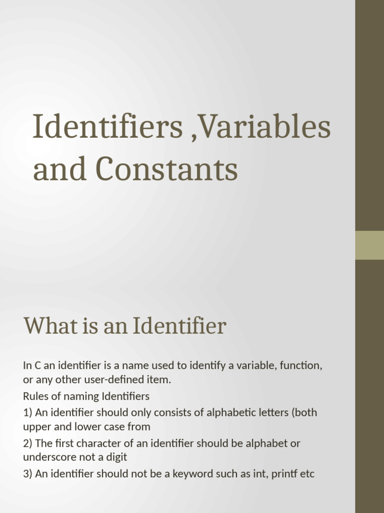 CUITM114 Lecture 3 Identifiers Variables | PDF | Integer (Computer Science) | Data Type