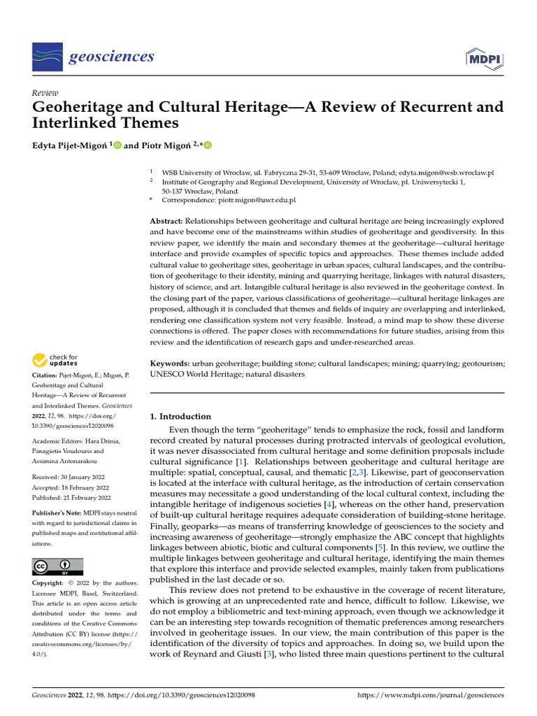 Geoheritage and Cultural Heritage-A Review of Recurrent and Interlinked ...