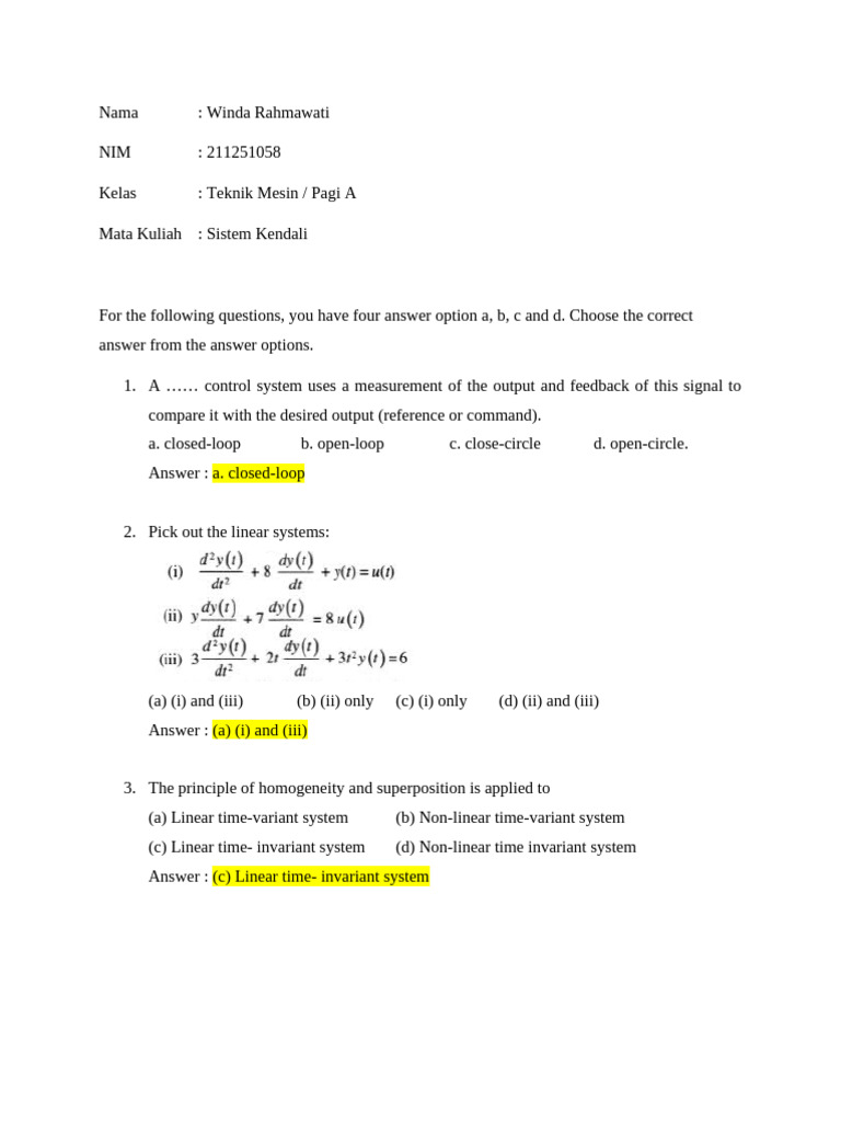 Control Systems Quiz for Students | PDF