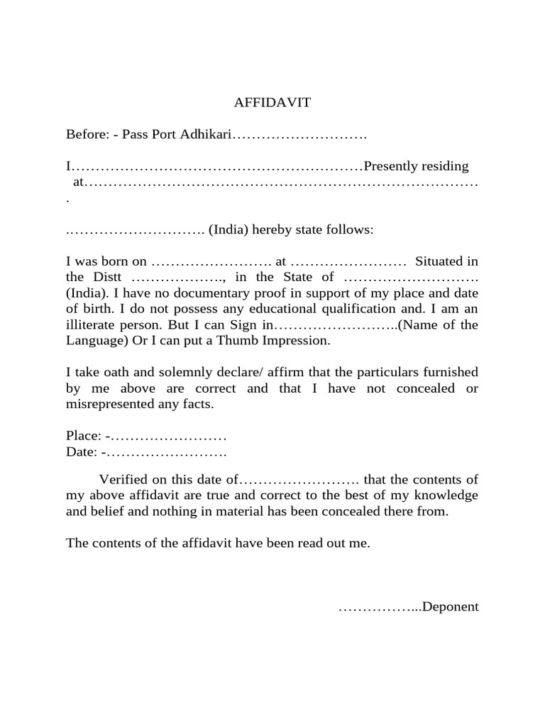 Non-Availability of Any Documents Affidavit 1 English-1642410309j | PDF