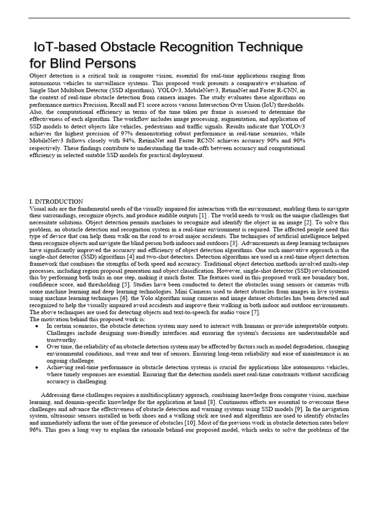 Iot Based Obstacle Recognition Technique For Blind Pdf Receiver