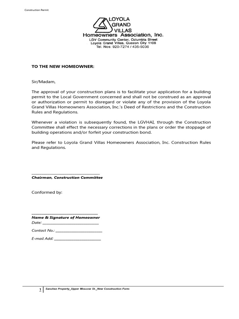 NEW CONSTRUCTION FORMS - SANCHEZ LOTS - New Forms | PDF | Building | Lease