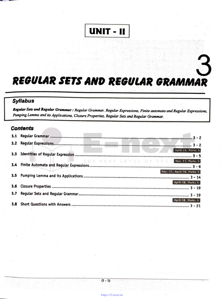 Unit-2.1 Regular Sets and Regular Grammar (E-Next - In) | PDF | Technology & Engineering
