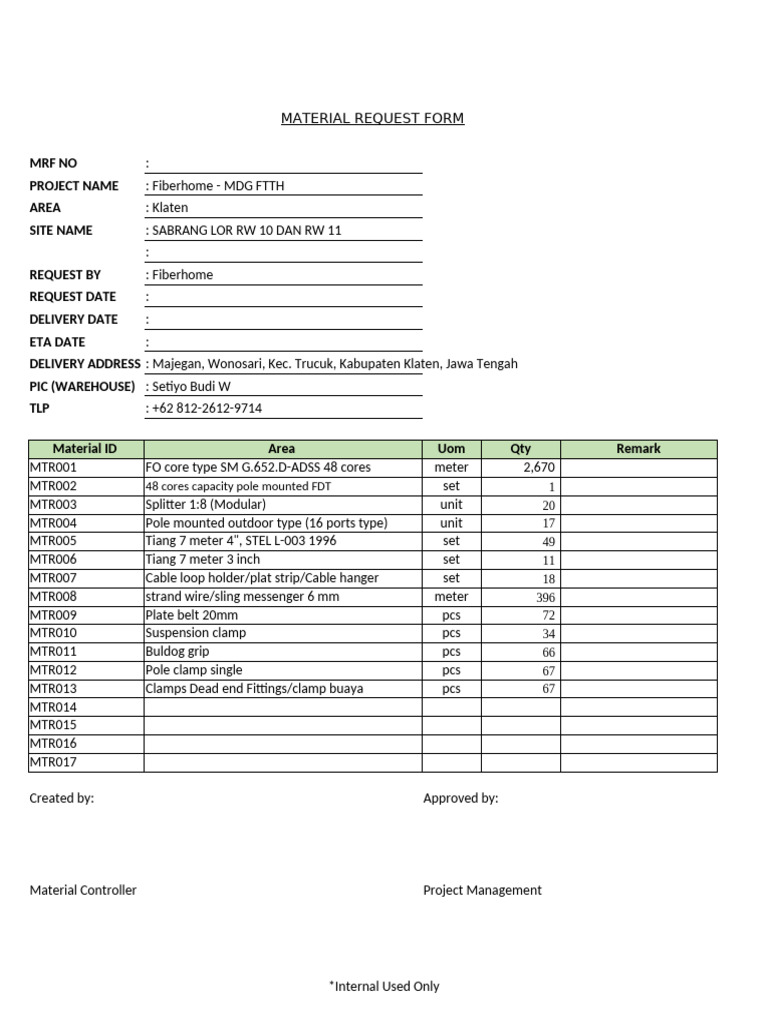 Contoh Doc MRF (Pengajuan Material) | PDF