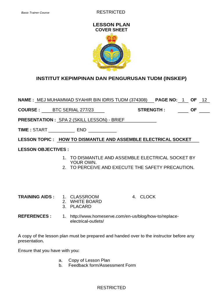 LESSON PLAN_FRONT PAGE | PDF