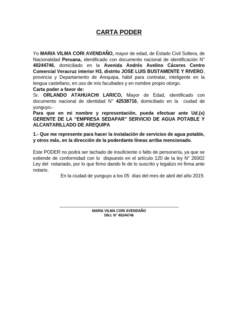 Carta Poder Legalizada para Representación | PDF