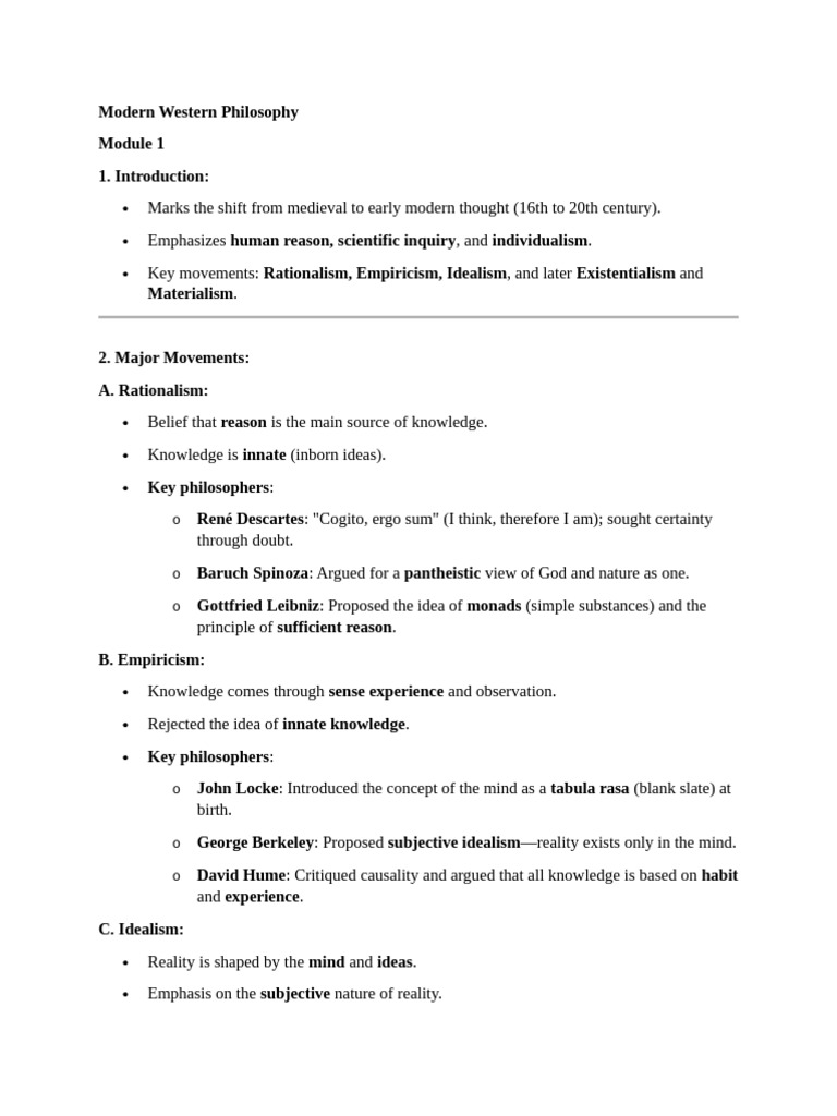 Modern Western Philosophy | PDF | Rationalism | Empiricism