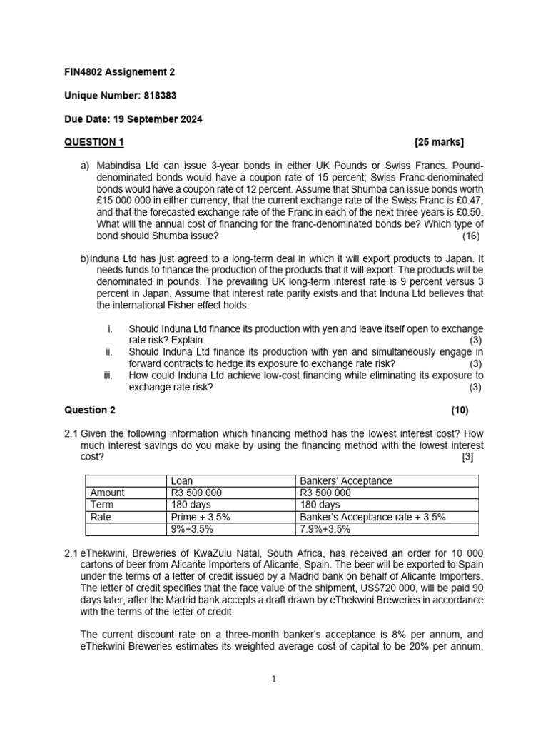 FIN4802 Assignment 02 - 2024 | PDF | Hedge (Finance) | Bonds (Finance)
