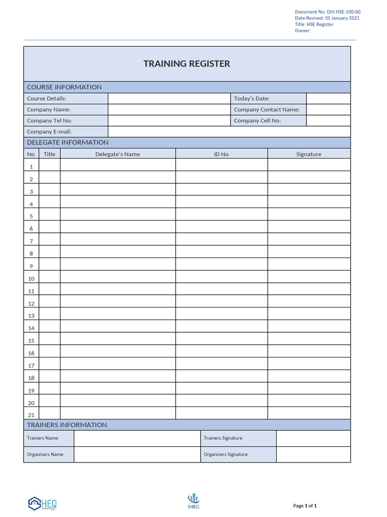 Register - Training - 2021 | PDF