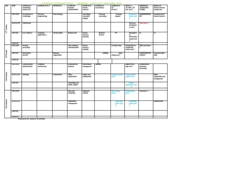 Business Timetable 2024 Octomber | PDF | Accounting | Economies