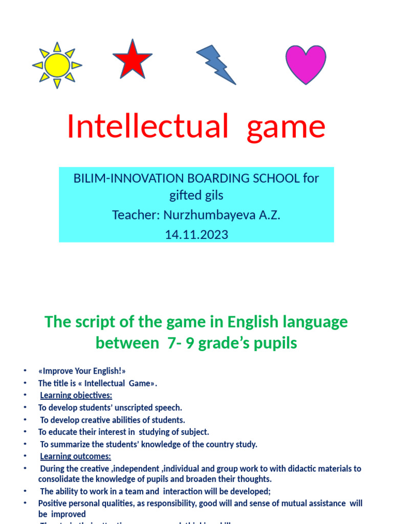 Intellectual Game for English Learners | PDF | Home & Garden | Sports ...