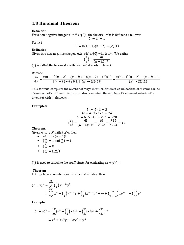 Binomial Theorem - WS24 | PDF | Elementary Mathematics | Complex Analysis