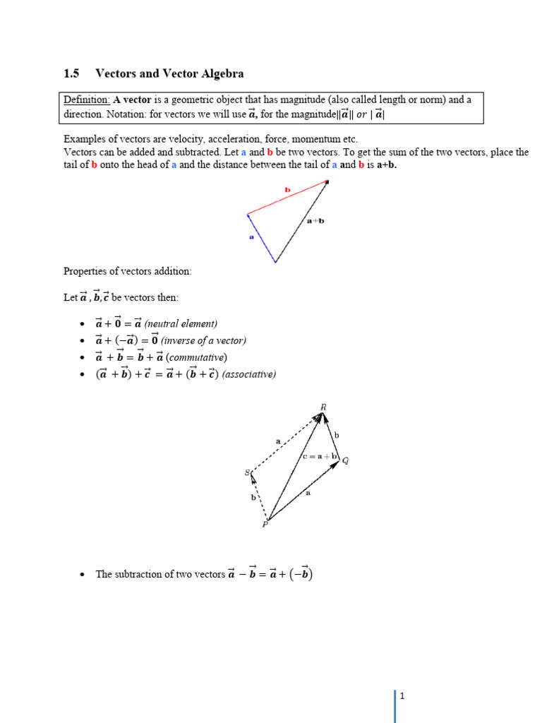 1.5 Vectors and Vector Algebra | PDF | Euclidean Vector | Norm (Mathematics)