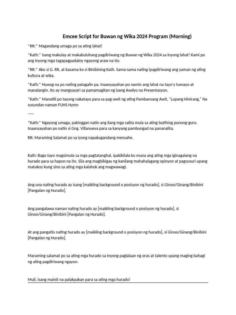 Emcee Script For Buwan NG Wika 2024 Program | PDF