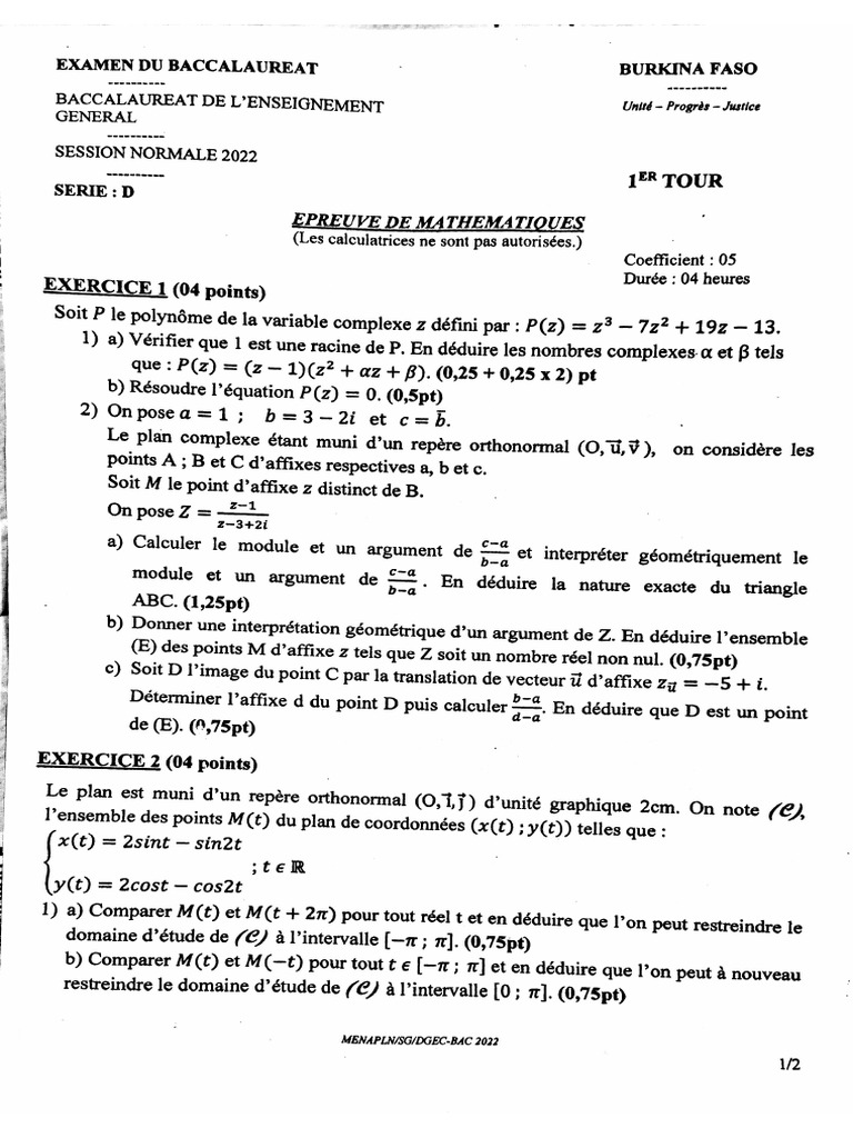 BAC 2022 (Série D) 1er Tour | PDF